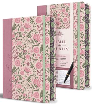 Libro Biblia de Apuntes RVR 1960. Tapa dura, rosada con flores ...