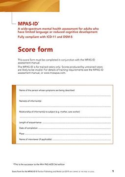Libro Moss-Pas (Id) Interview Score Forms: A Wide-Spectrum Mental ...
